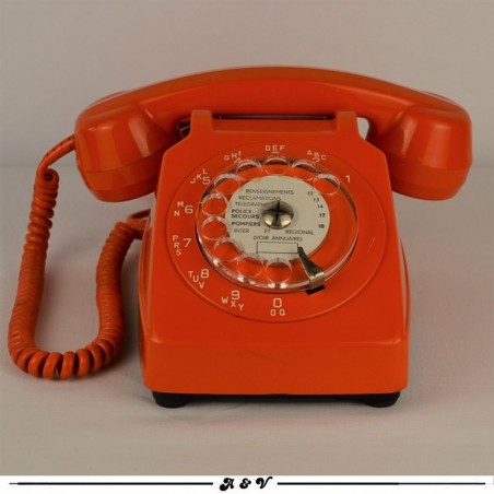 Téléphone orange à cadran Socotel S63 - vintage 1972